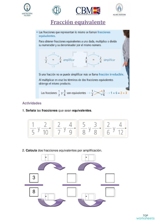 Fracciones equivalentes. Ficha interactiva | TopWorksheets