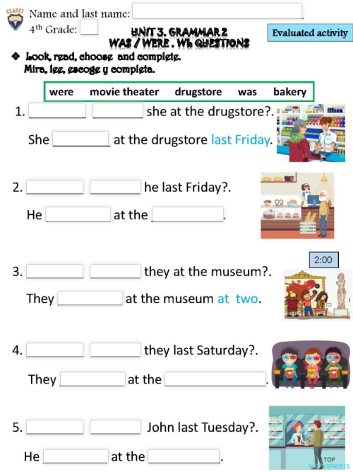 4th G. Unit 3. Grammar 2. Evaluated activity. Interactive worksheet ...