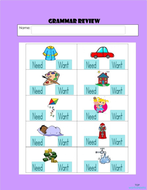 LA Grammar need/want. Interactive worksheet | TopWorksheets LA Grammar need/want. Interactive worksheet | TopWorksheets