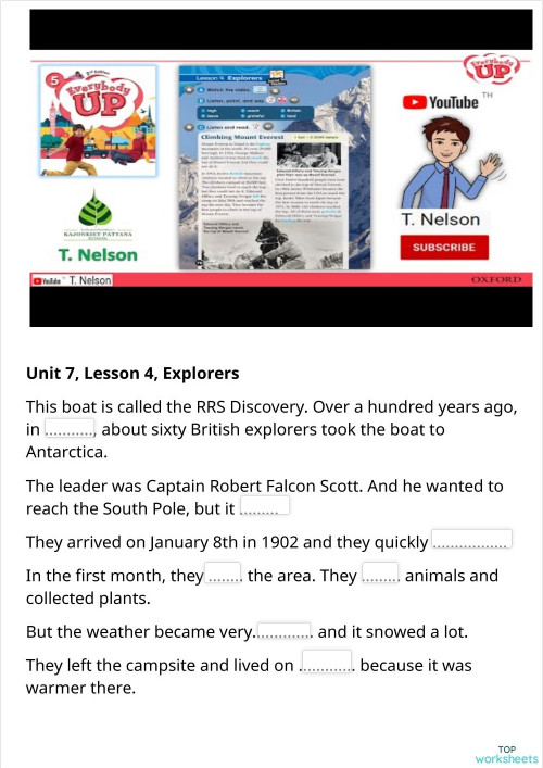Unit 7, Lesson 4, Explorers. Interactive worksheet | TopWorksheets