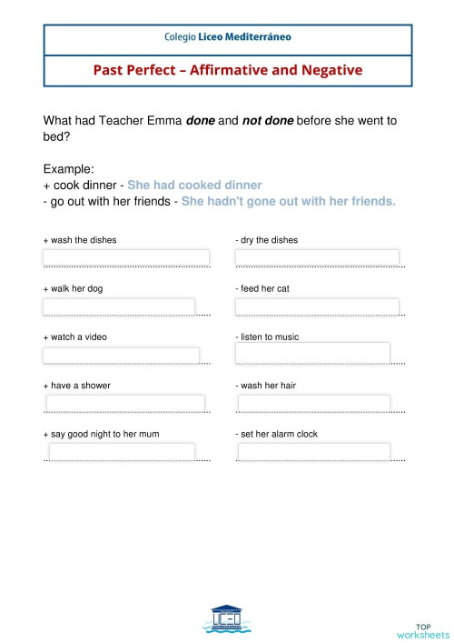 Past Perfect Affirmative and Negative. Interactive worksheet ...