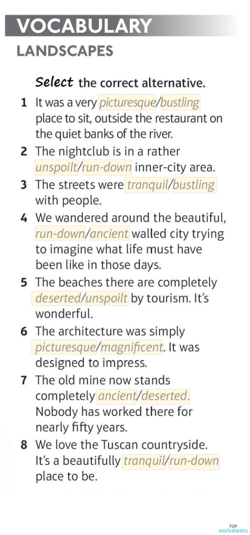 Vocabulary: Landscapes. Interactive worksheet | TopWorksheets