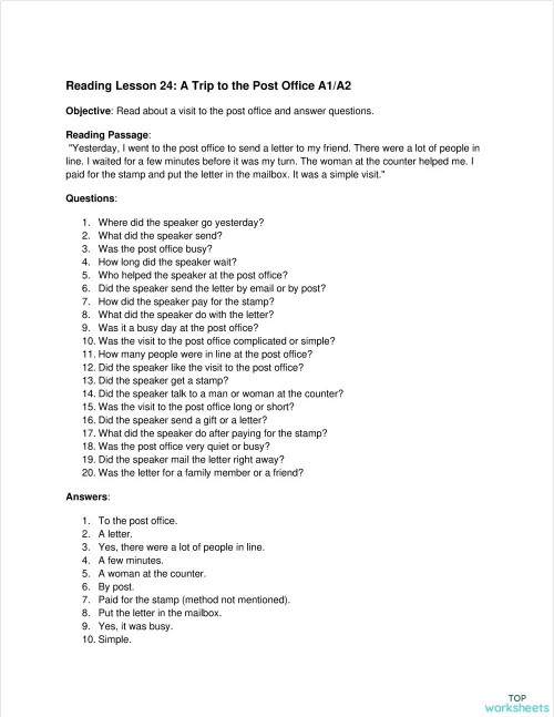 A trip to the post office. Interactive worksheet | TopWorksheets