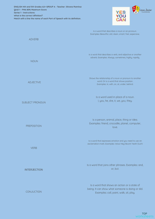 Share you knowledge - Parts of Speech! PMA. Interactive worksheet ...