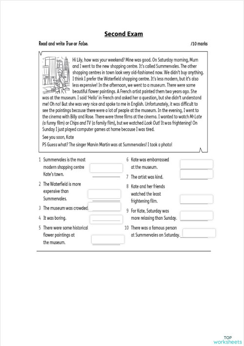 SECOND EXAM - JUNIORS V -TEENS II. Interactive worksheet | TopWorksheets