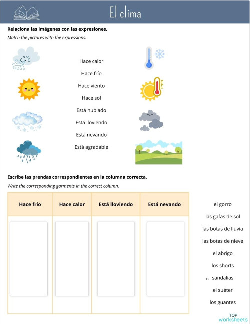 El clima y la ropa. Ficha interactiva | TopWorksheets
