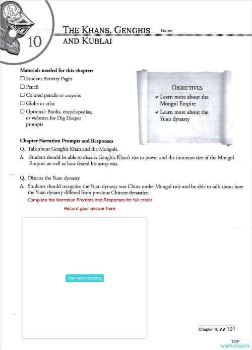 Chapter 10: The Khans, Genghis, and Kublai Pg 101-102. Interactive ...