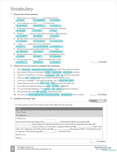 Close-up A2 End-of-Year Test Vocabulary. Interactive worksheet ...