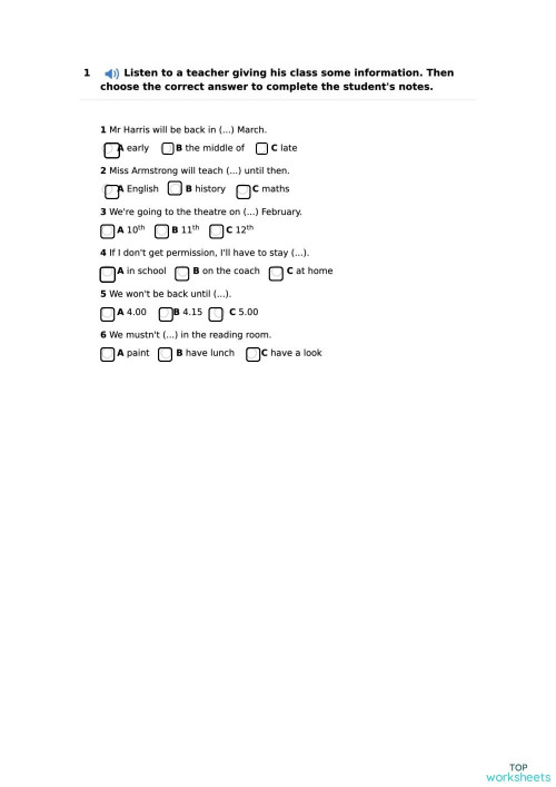 LISTENING UNIT 1. Interactive worksheet | TopWorksheets