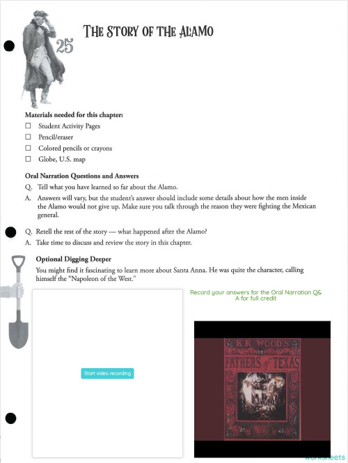Chapter 25: Pg 227-228 The Story of the Alamo. Interactive worksheet ...