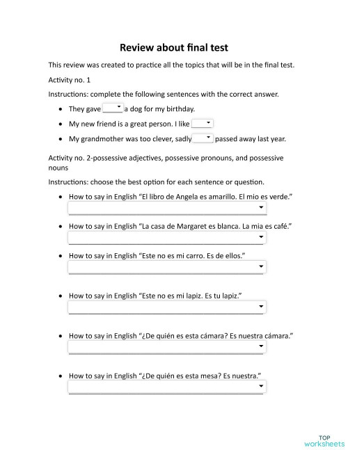 Review for the final test basic 3. Interactive worksheet | TopWorksheets