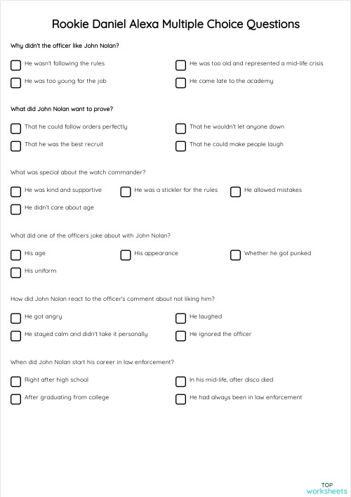 Rookie Daniel Alexa Multiple Choice Questions. Interactive worksheet ...