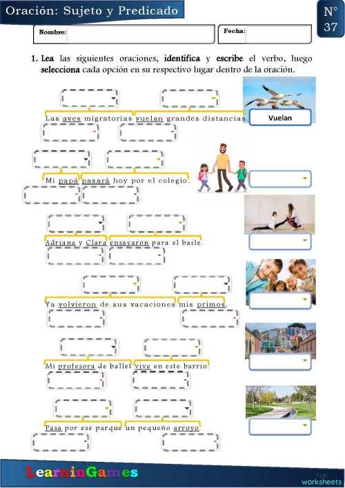 Ficha °37: La Oración: Sujeto y Predicado. Ficha interactiva ...