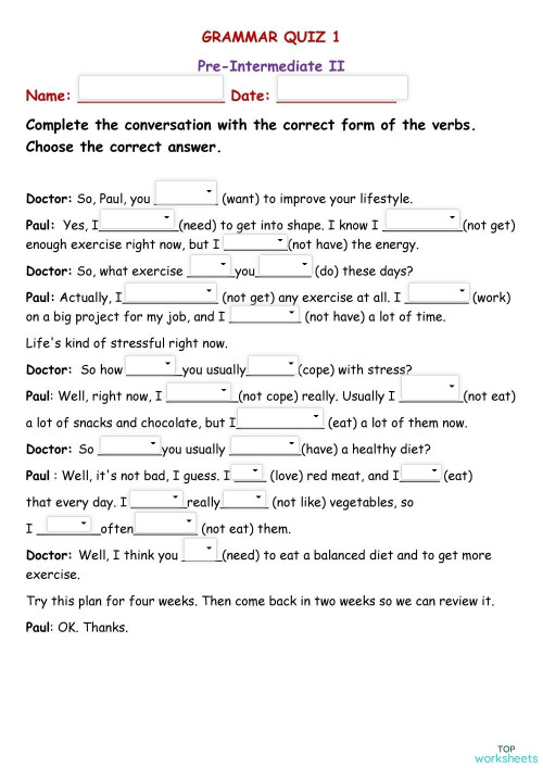Grammar Quiz 1 (Simple Present or Present Continuous?). Interactive ...