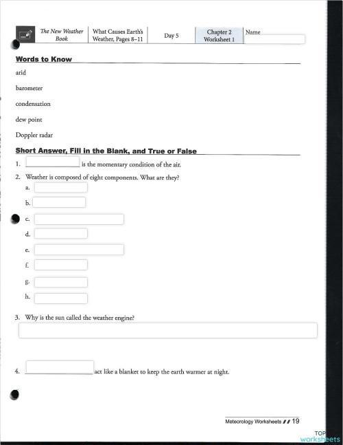 What Causes Earth's Weather: Chapter 2 Worksheet 1. Interactive ...