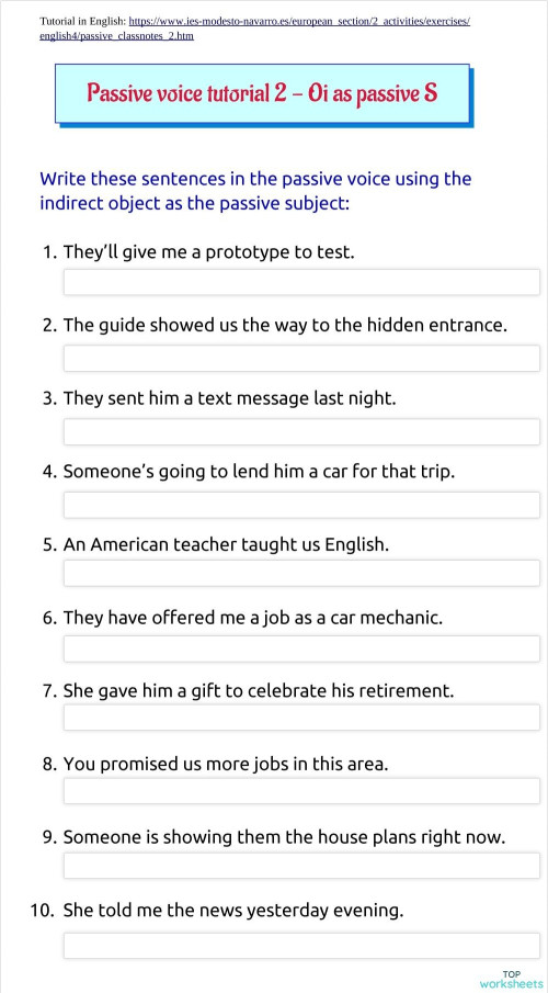 Passive voice tutorial 1a - Od as passive S. Interactive worksheet | TopWorksheets