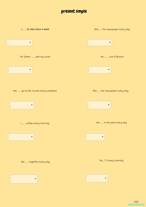 Present Simple Interactive Worksheet Topworksheets