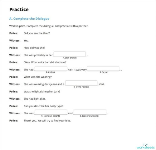 Complete dialogue. Interactive worksheet | TopWorksheets