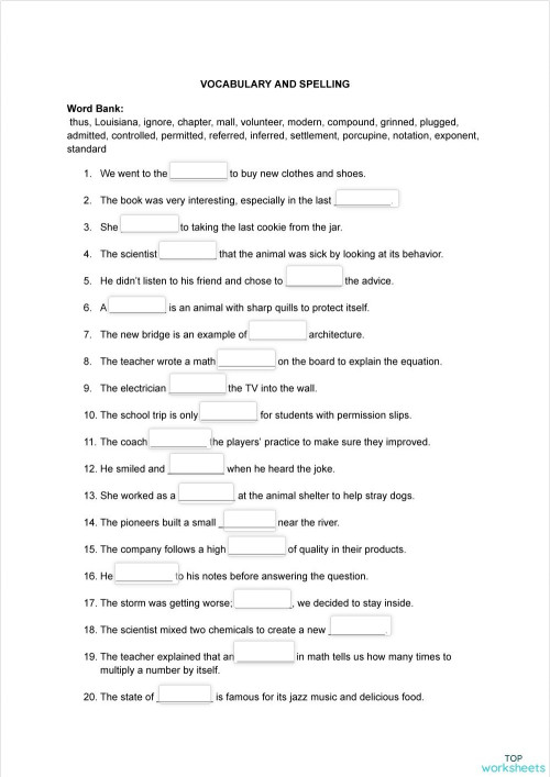 Vocabulary and Spelling. Interactive worksheet | TopWorksheets