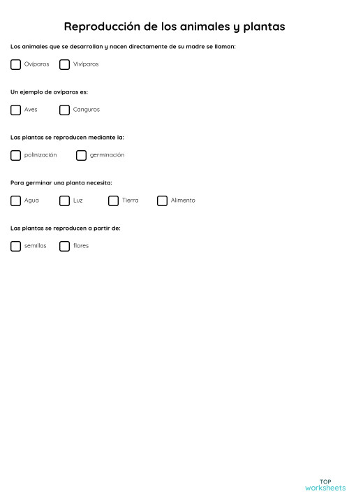 Reproducción de los animales y plantas. Ficha interactiva | TopWorksheets