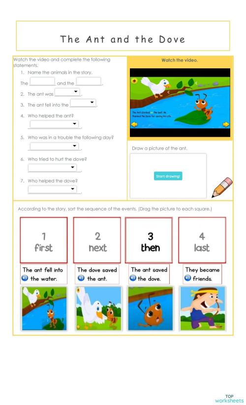 The Ant and the Dove (comprehension check). Interactive worksheet ...