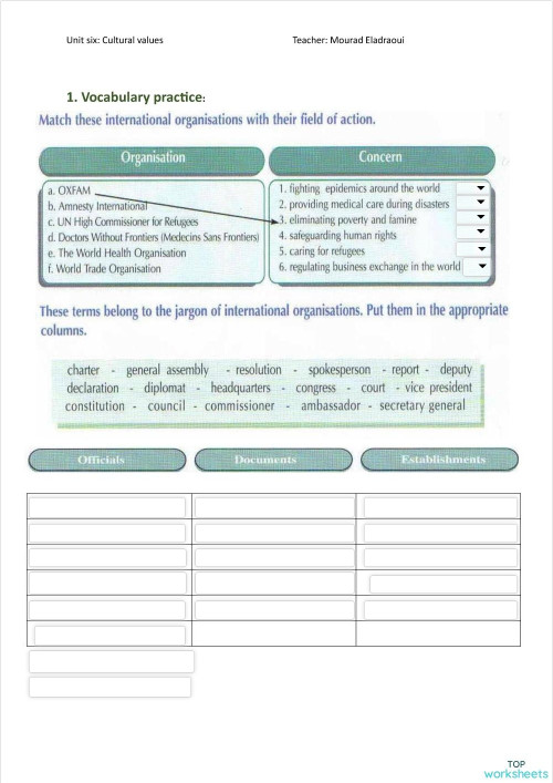 Unit 8 : Vocabulary. Interactive worksheet | TopWorksheets