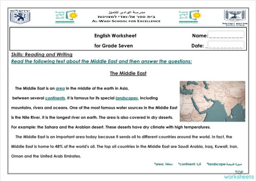The Middle East Reading Comprehension. Interactive worksheet ...