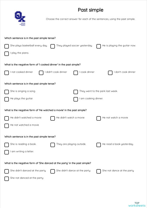 Past Simple English Grammar Exercise Grammar
