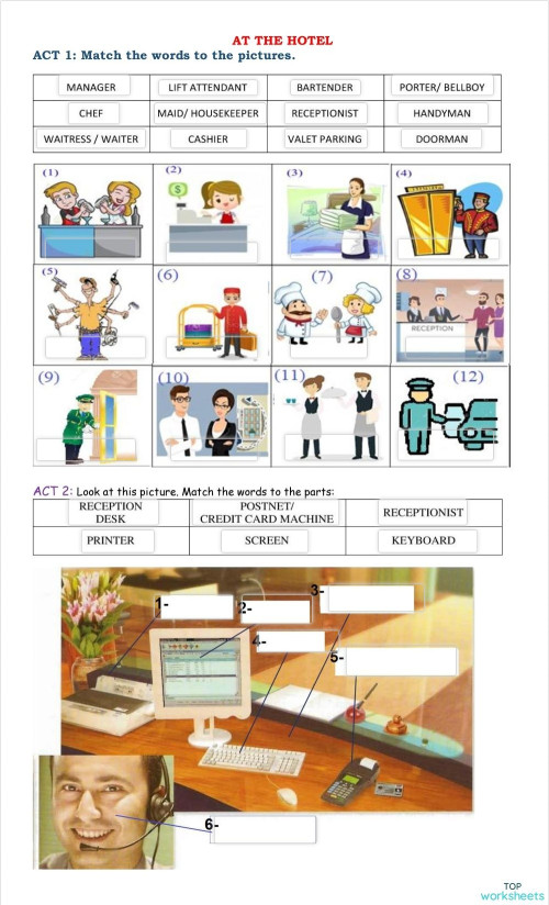 AT THE HOTEL INTRO. Interactive worksheet | TopWorksheets