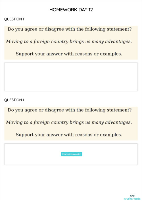 HOMEWORK DAY 12. Interactive worksheet | TopWorksheets