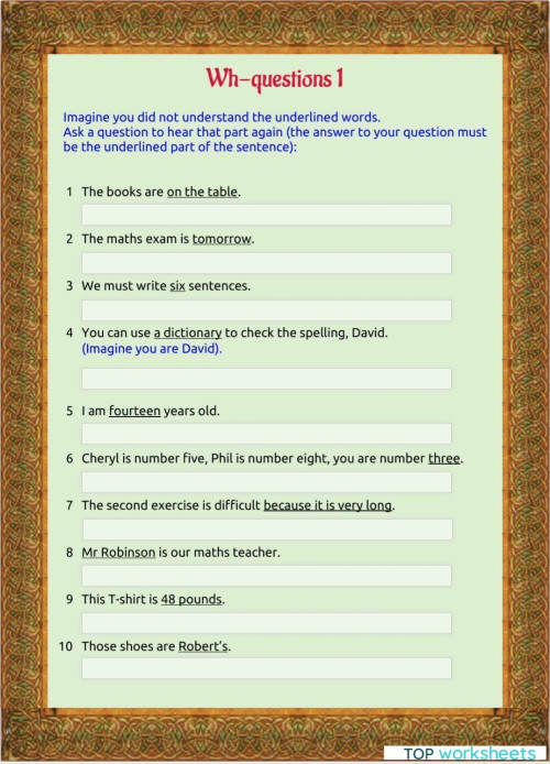 Wh- questions 1. Interactive worksheet | TopWorksheets