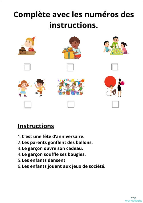 compm lecture fête anniversaire. Fiche interactive | TopWorksheets