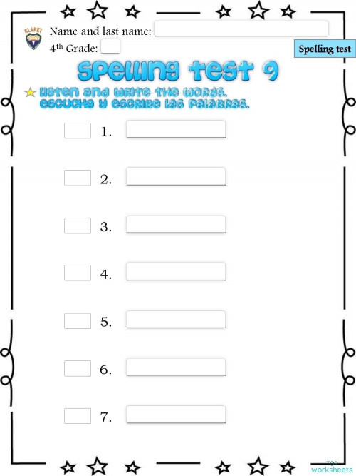 4th G. Spelling test 9. Interactive worksheet | TopWorksheets