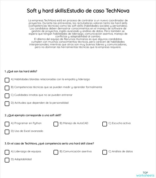 Estudio de caso TechNova. Ficha interactiva | TopWorksheets