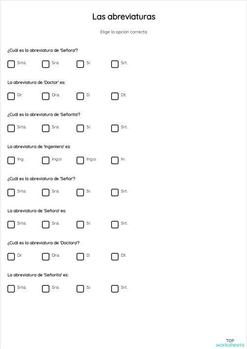 Las abreviaturas. Ficha interactiva | TopWorksheets