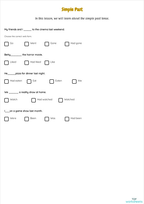Simple Past. Interactive worksheet | TopWorksheets
