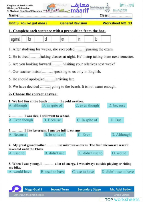 Mega Goal 1.2 Second Term Unit 3 You've got mail! Revision. Interactive ...