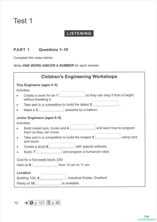 Cam 17 Test 3 Listening. Interactive worksheet | TopWorksheets