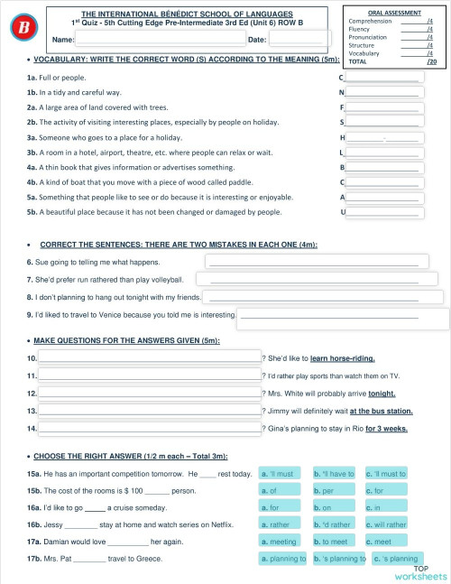 Test Nº 4 Row B 5th CE.. Interactive worksheet | TopWorksheets