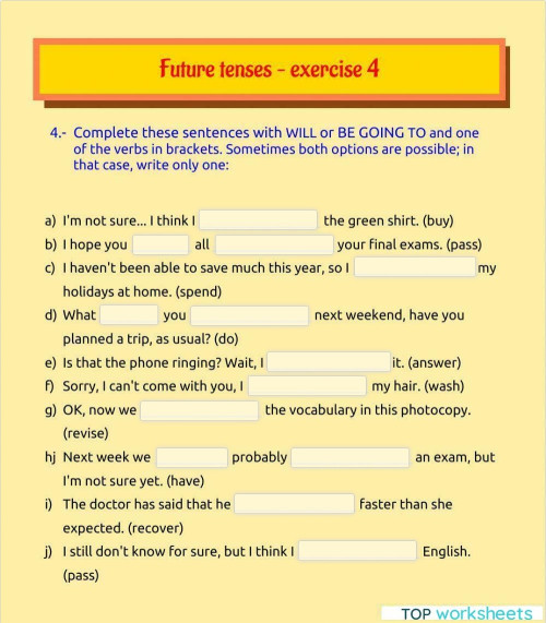 Future tenses - exercise 4. Interactive worksheet | TopWorksheets