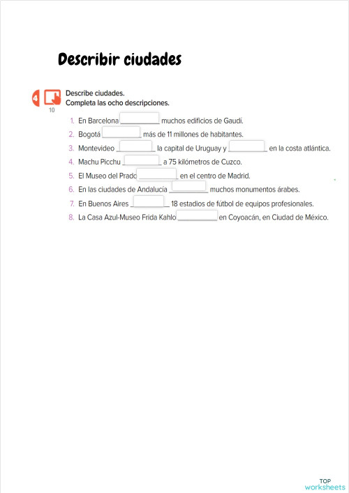 Describir ciudades. Ficha interactiva | TopWorksheets