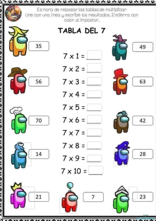 Tarea tabal del 6 y 7. Ficha interactiva | TopWorksheets