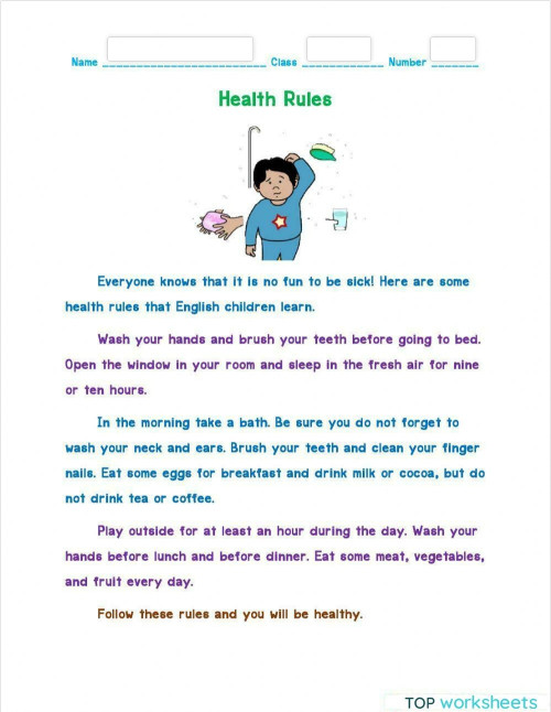 Health Rules. Interactive worksheet | TopWorksheets