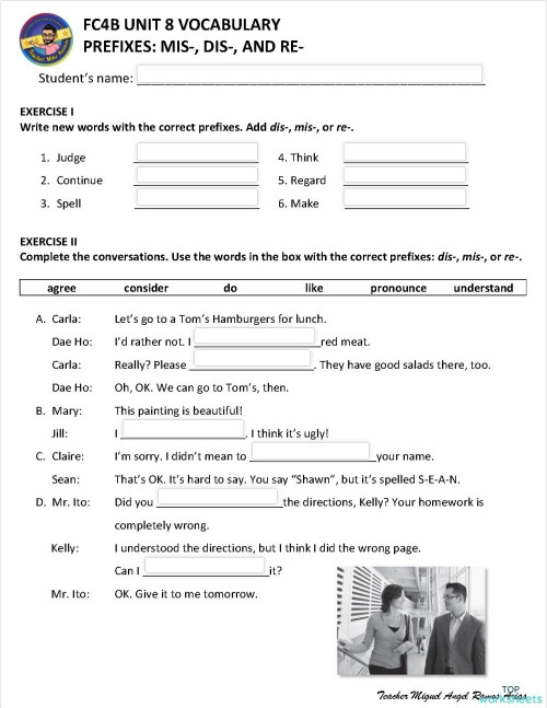 FC4B UNIT 8 VOCABULARY - PREFIXES MIS DIS AND RE. Interactive worksheet ...