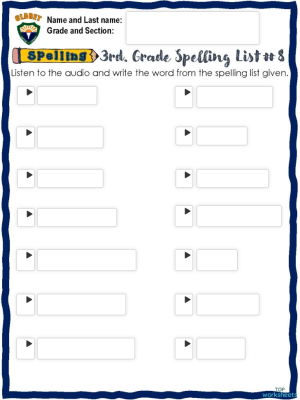 3rd. grade. Spelling 8. Interactive worksheet | TopWorksheets