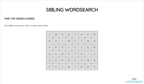 SIBLING WORDSEARCH. Interactive worksheet | TopWorksheets