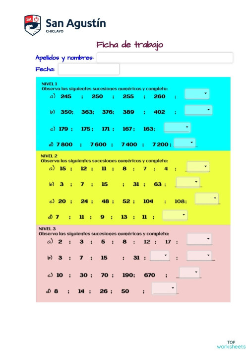Secuencias Numéricas Ficha Interactiva Topworksheets Secuencias Numéricas Ficha Interactiva Topworksheets