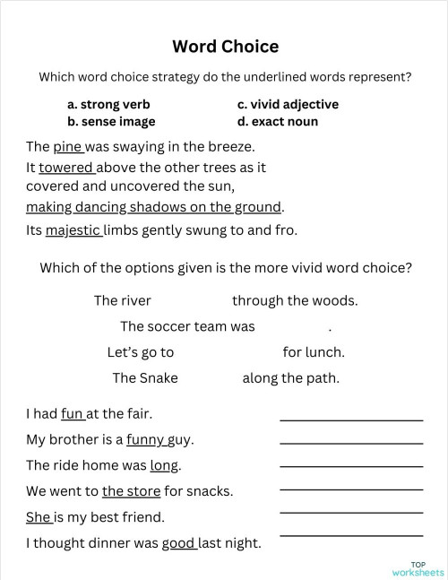 Word Choice. Interactive worksheet | TopWorksheets