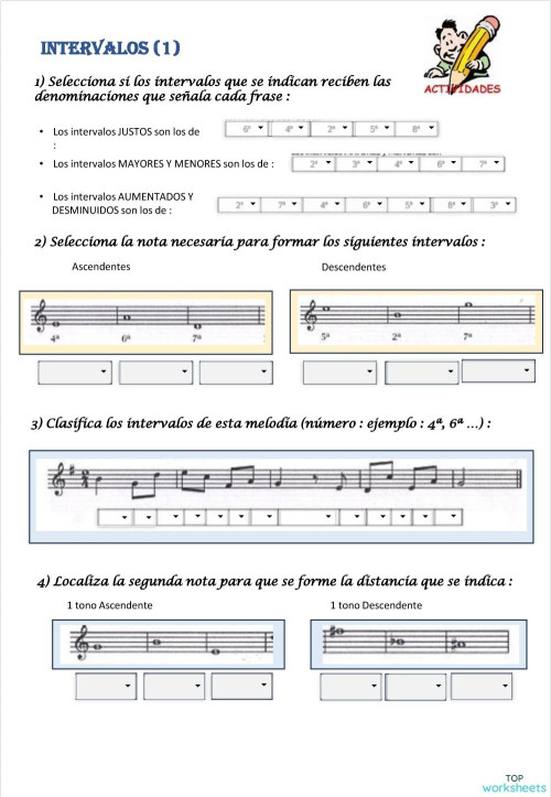 Intervalos (1). Ficha interactiva | TopWorksheets