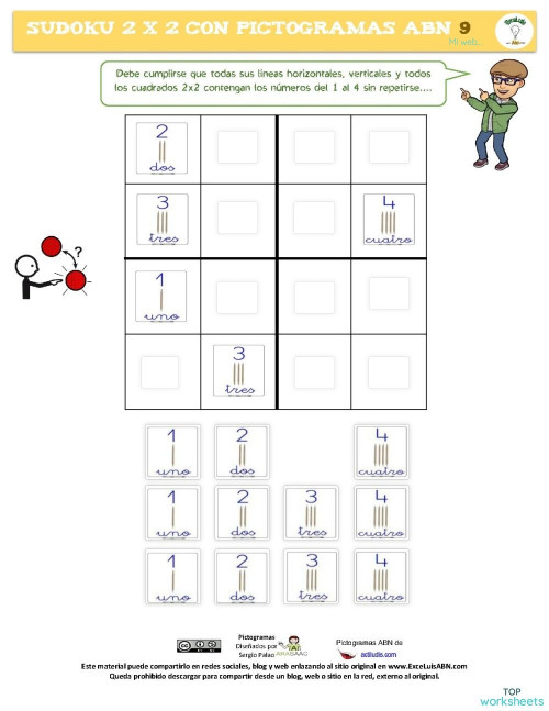 Sudoku 2x2 - pictogramas abn 08. Ficha interactiva | TopWorksheets